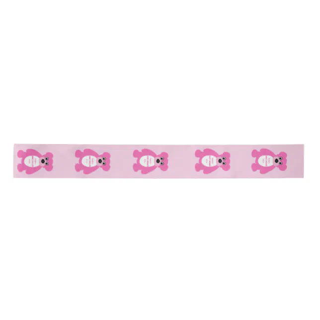 Pink Teddy Bear Personalized Baby Shower Satin Ribbon | Zazzle