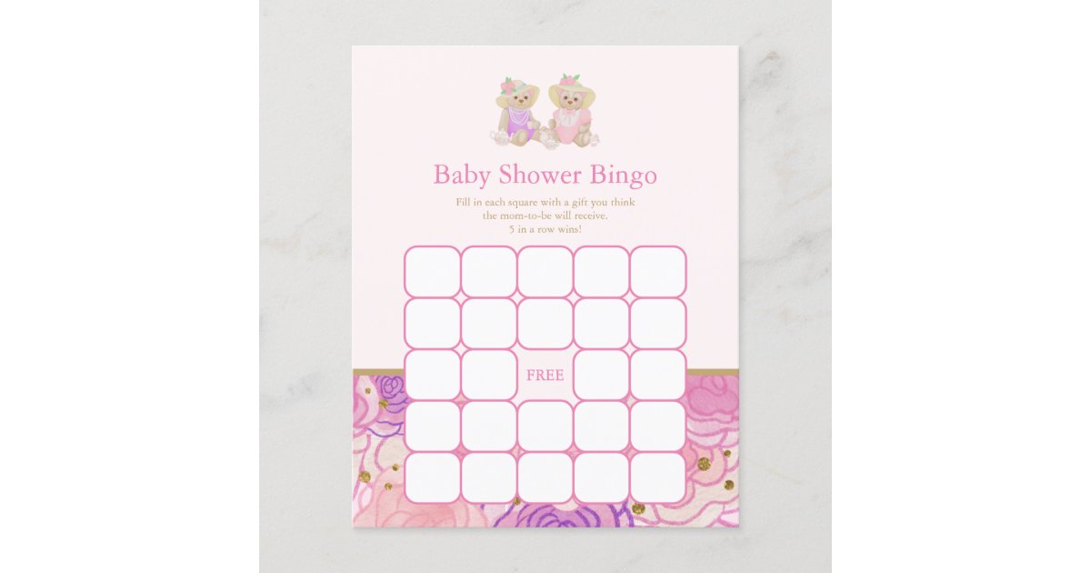 Pink Teddy Bear Tea Party Baby Shower Bingo Game | Zazzle
