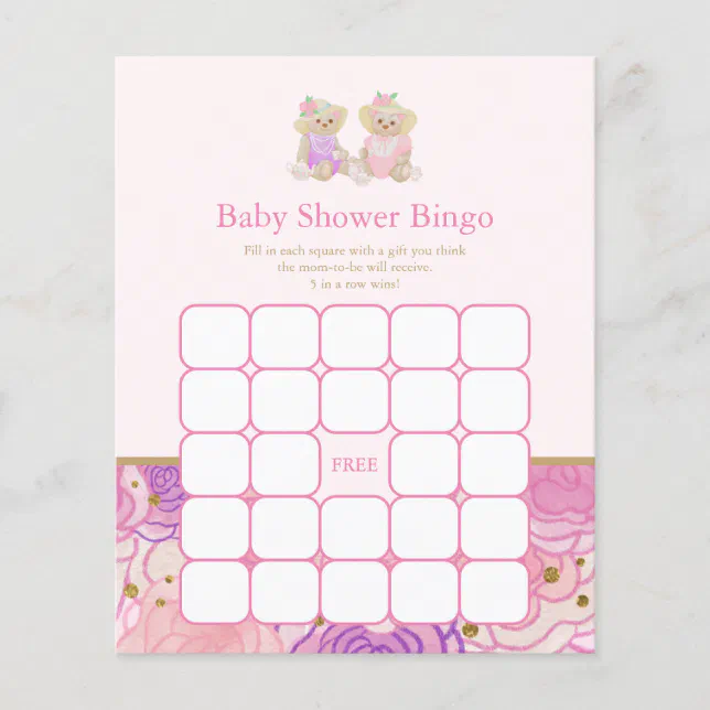 Pink Teddy Bear Tea Party Baby Shower Bingo Game | Zazzle