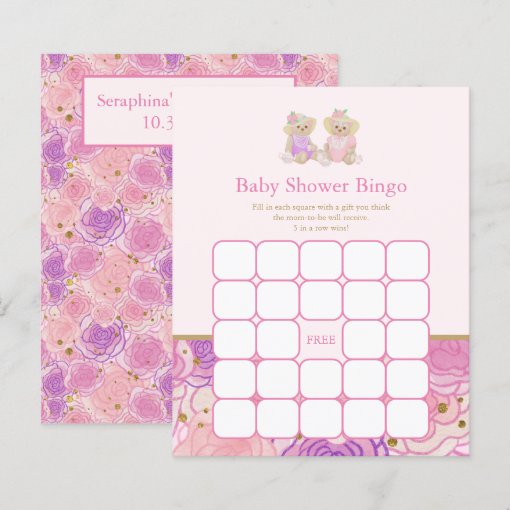 Pink Teddy Bear Tea Party Baby Shower Bingo Game | Zazzle