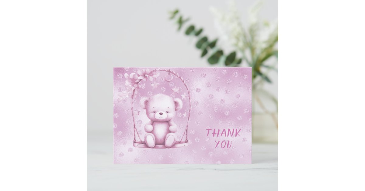 Pink Teddy Bear Thank You Card | Zazzle
