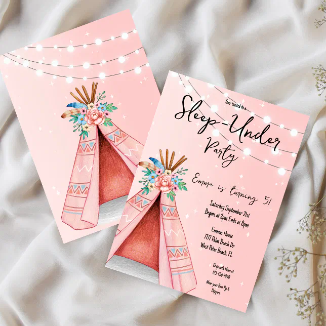 Pink Teepee Sleep-Under Birthday Party Invitation | Zazzle