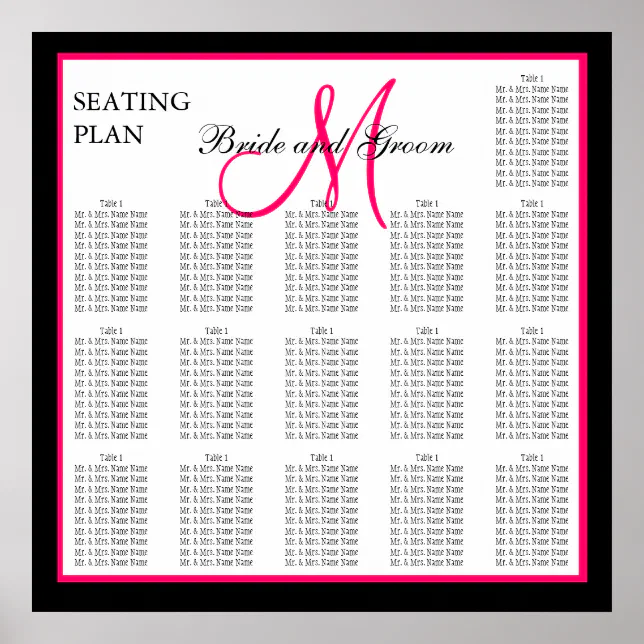 Pink Template Monogram Wedding Seating Chart | Zazzle