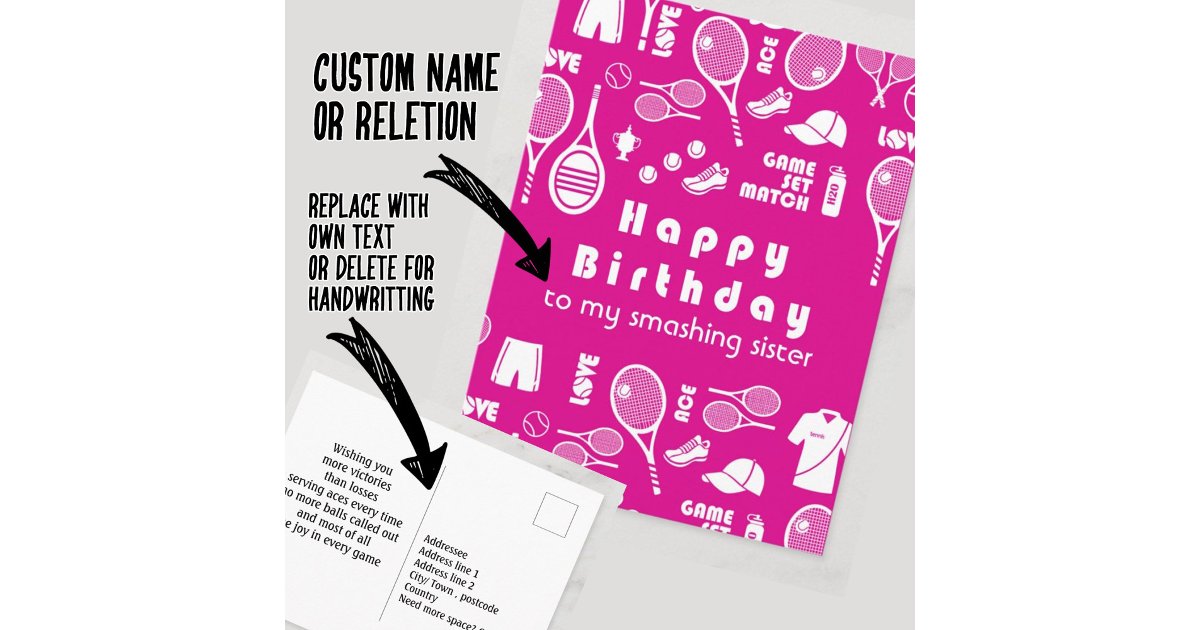 Pink Tennis Happy Birthday Postcard | Zazzle