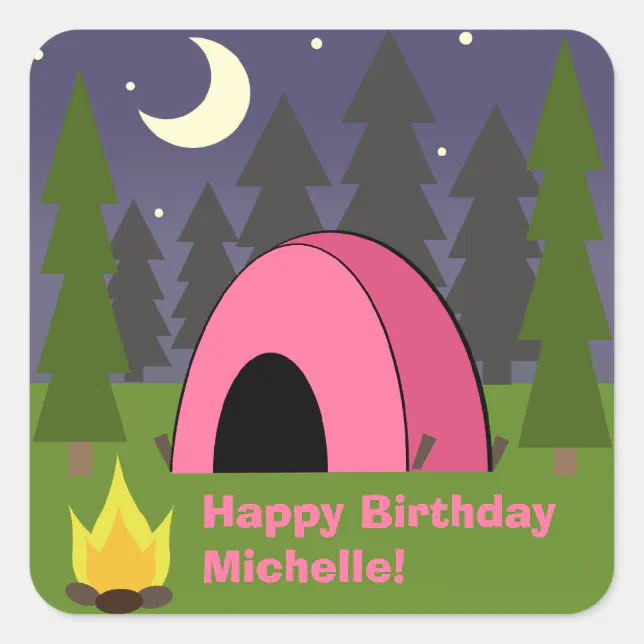 Pink Tent Birthday Camping Party Sticker | Zazzle