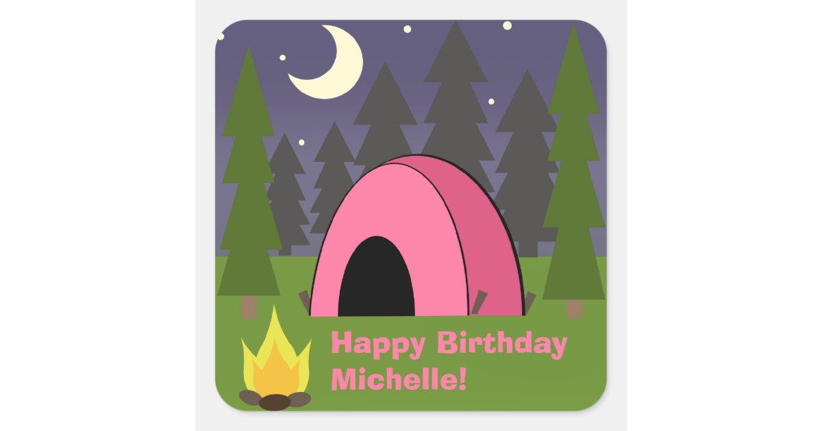 Pink Tent Birthday Camping Party Sticker | Zazzle
