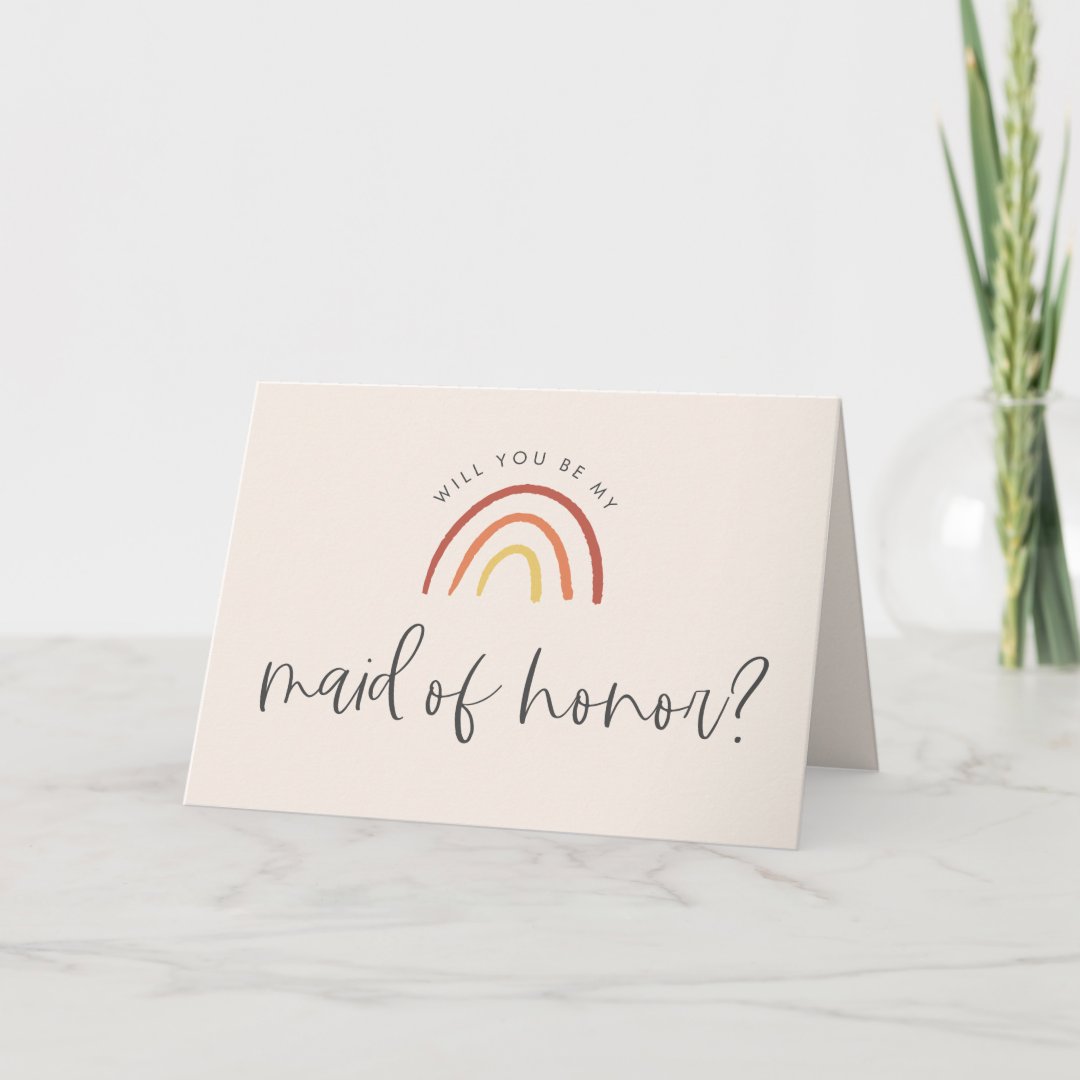 Pink Terracotta Rainbow Maid Of Honor MOH Proposal Card | Zazzle