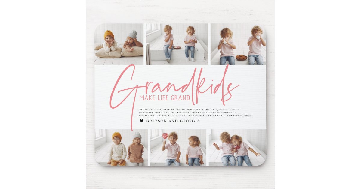 Pink Text | Grandkids Make Life Grand Photo Mouse Pad | Zazzle