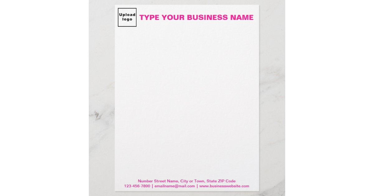 Pink Texts on Header and Footer of Business Letterhead | Zazzle