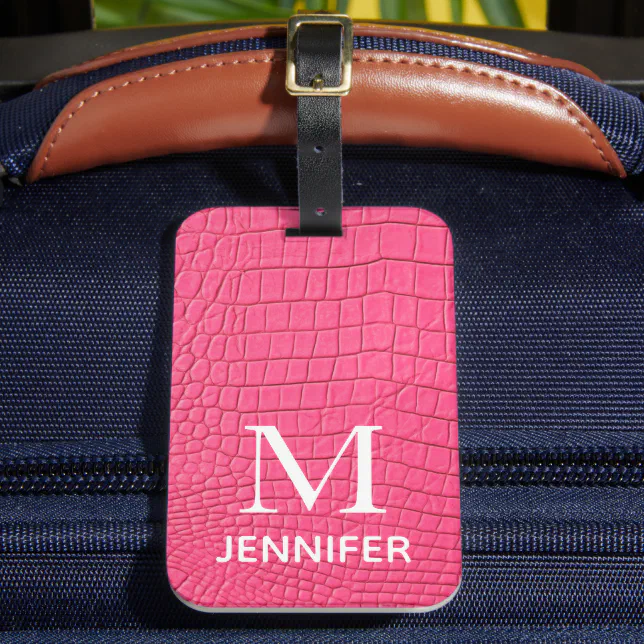 Pink Textured Leather Monogram Personalized Name Luggage Tag | Zazzle
