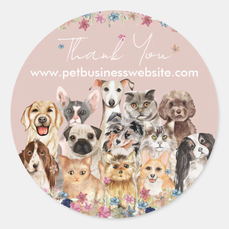 Pink Thank You Cats Dogs Classic Round Sticker | Zazzle