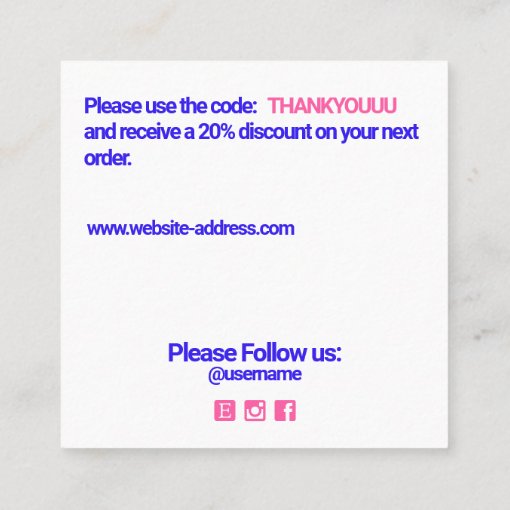 Pink Thank You for Your Business Discount Coupon Square Business Card ...