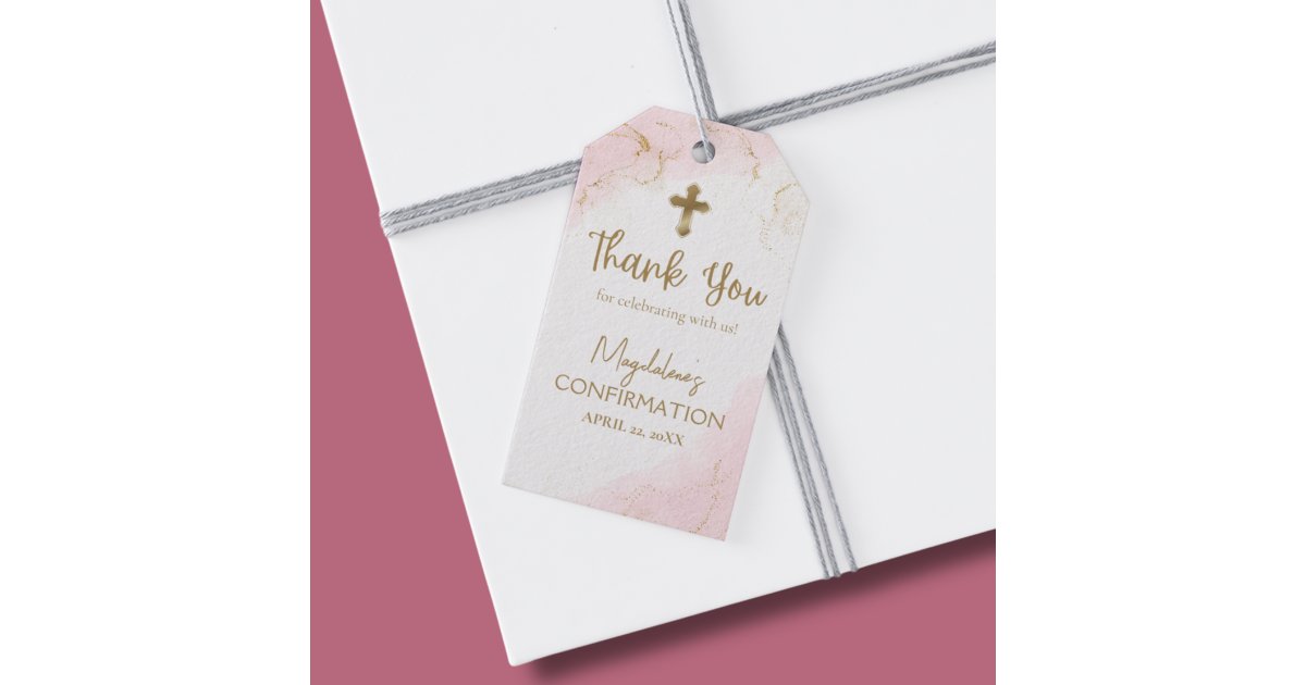 Pink Thank You Gold Cross Girl Confirmation Gift Tags | Zazzle