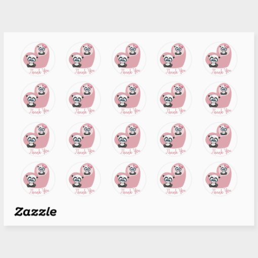 Pink Thank You Panda Teddy Bear Heart Wedding Classic Round Sticker ...