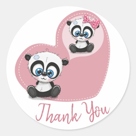 Pink Thank You Panda Teddy Bear Heart Wedding Classic Round Sticker ...
