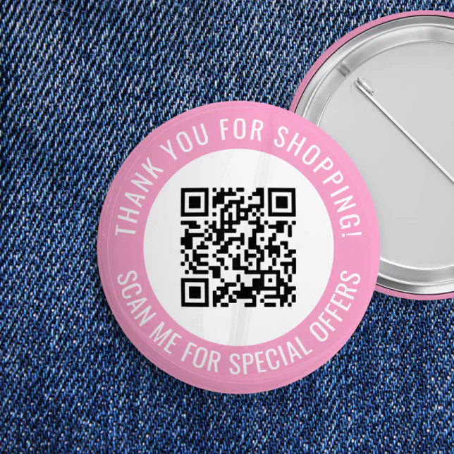 Pink Thank You & Scan Me Promotional QR Code Button | Zazzle