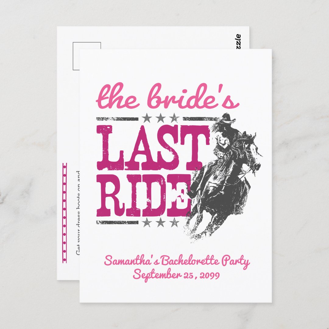 Pink The Bride's Last Ride Invitation Postcard | Zazzle