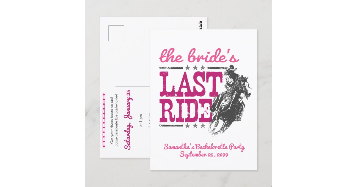 Pink The Bride's Last Ride Invitation Postcard | Zazzle