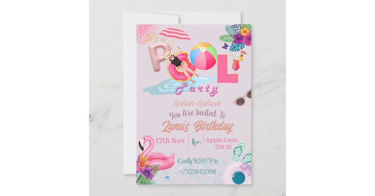 PInk Theme Pool Party Invitation | Zazzle