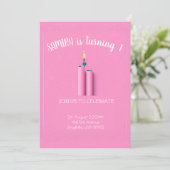 Pink themed 1st birthday invitation with candle | Zazzle