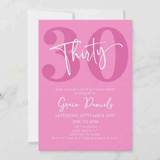 Pink Thirty 30th Thirtieth Birthday Party Invitation | Zazzle