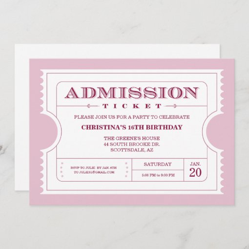 Pink Ticket Party Invitation | Zazzle