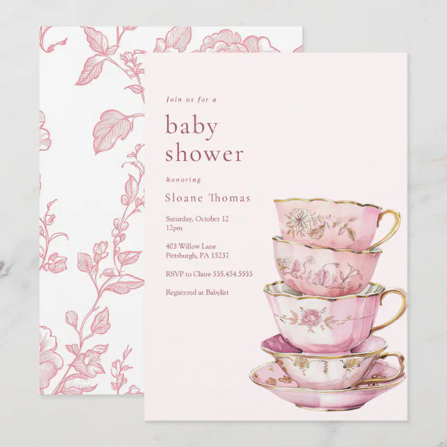 Pink Time for Tea Baby Shower Invitation | Zazzle