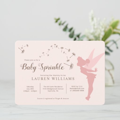 Pink Tinker Bell Girl Baby Sprinkle Invitation | Zazzle