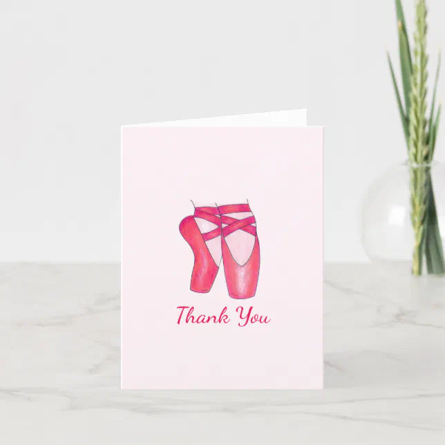 Pink Toe Shoes Ballet Ballerina Dance Birthday Thank You Card | Zazzle