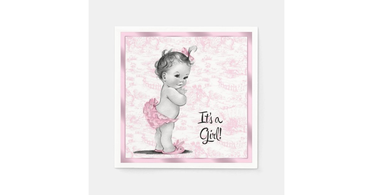 Pink Toile Baby Shower Napkins | Zazzle