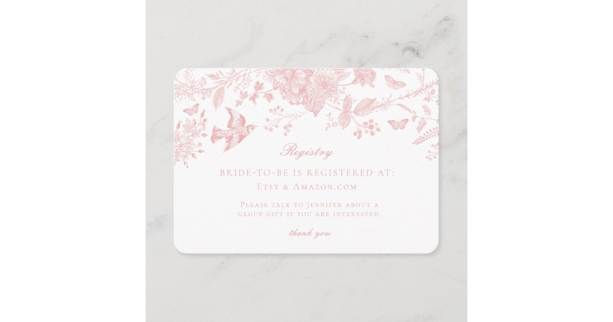 Pink Toile Jouy Registry Card Invitation Insert | Zazzle