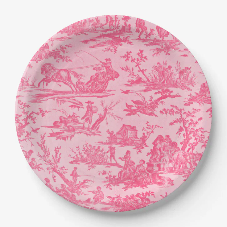 Pink Toile Paper Plates | Zazzle