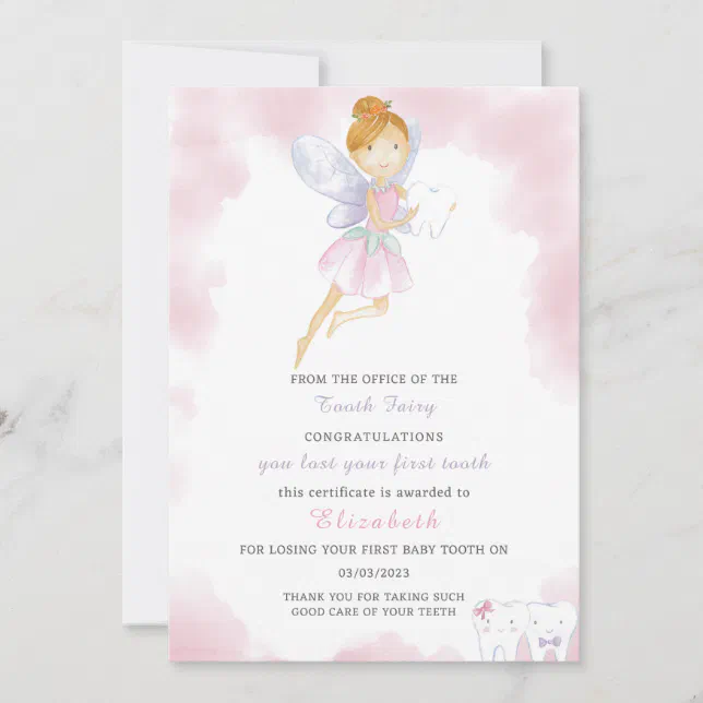 Pink Tooth Fairy Letter Invitation | Zazzle