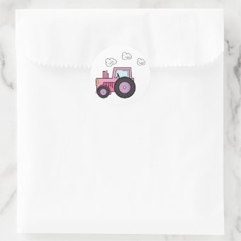 Pink Tractor Classic Round Sticker | Zazzle