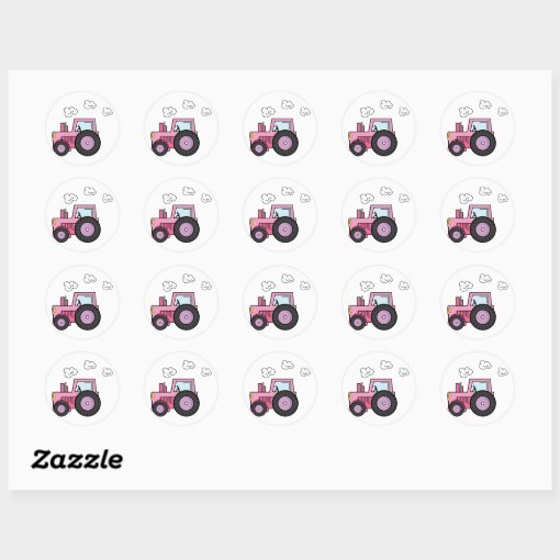 Pink Tractor Classic Round Sticker | Zazzle
