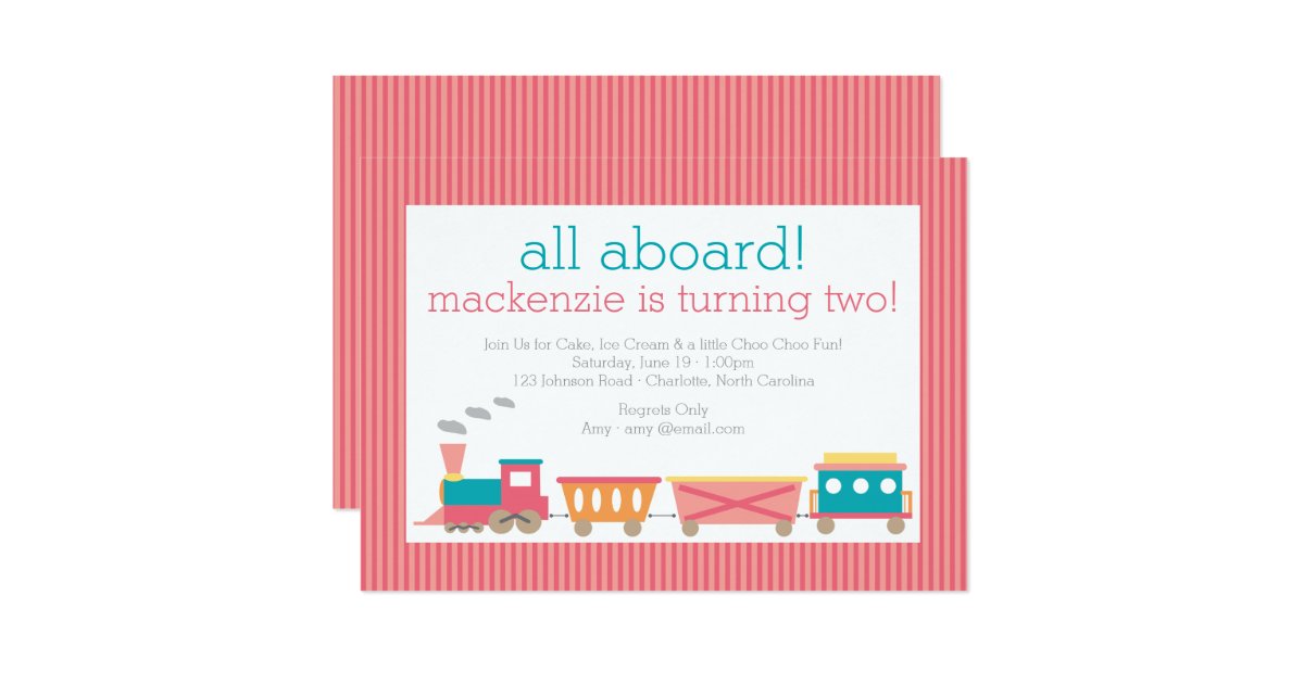Pink Train Birthday Invitation | Zazzle.com