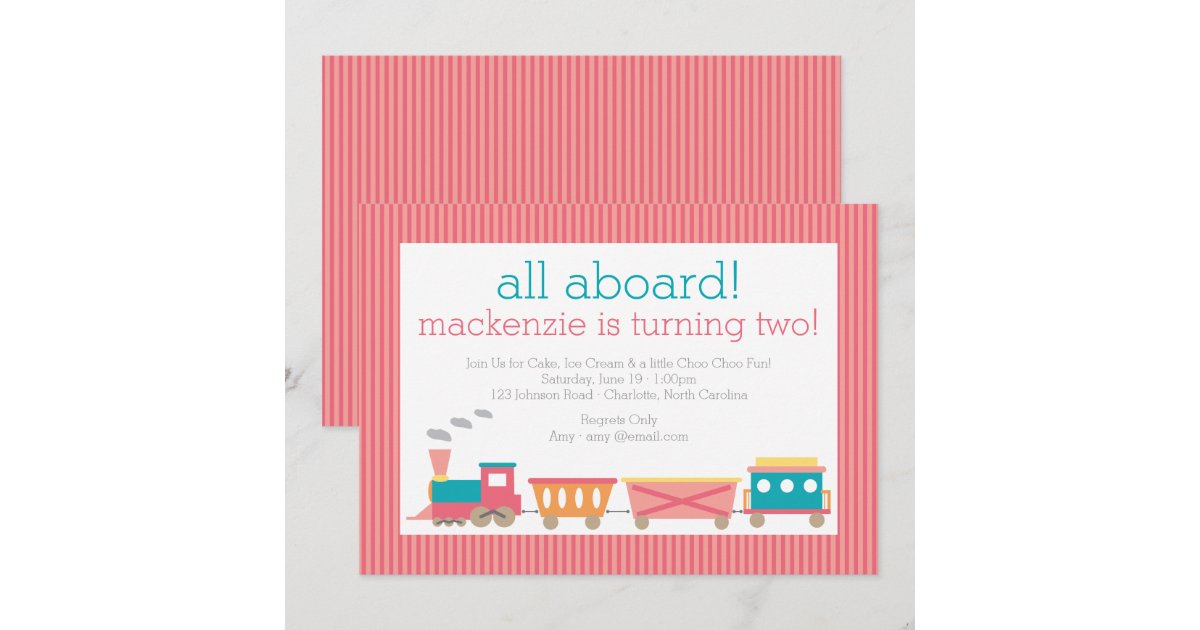 Pink Train Birthday Invitation | Zazzle