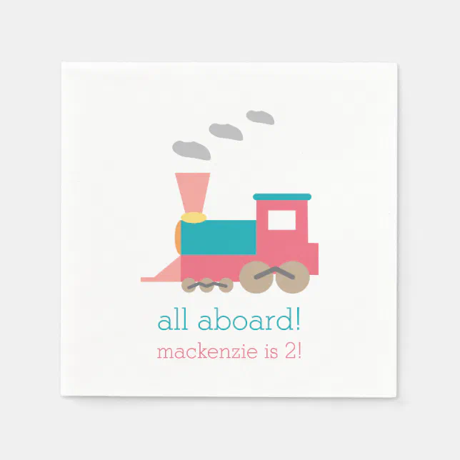Pink Train Birthday Party Personalized Napkin | Zazzle