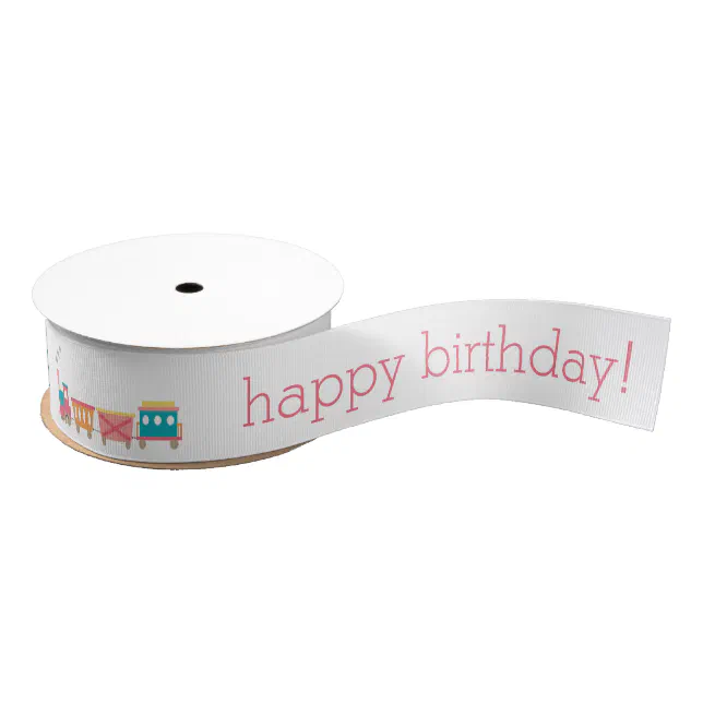 Pink Train Birthday Party Personalized Ribbon | Zazzle