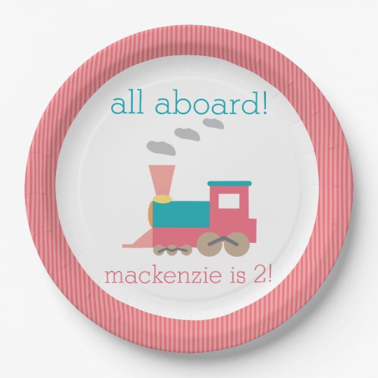 Pink Train Birthday Party Plate | Zazzle.com