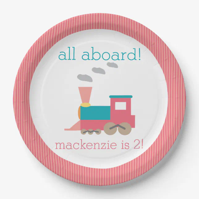 Pink Train Birthday Party Plate | Zazzle