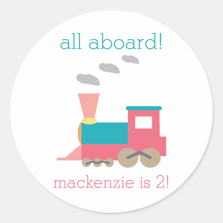 Pink Train Birthday Party Sticker | Zazzle