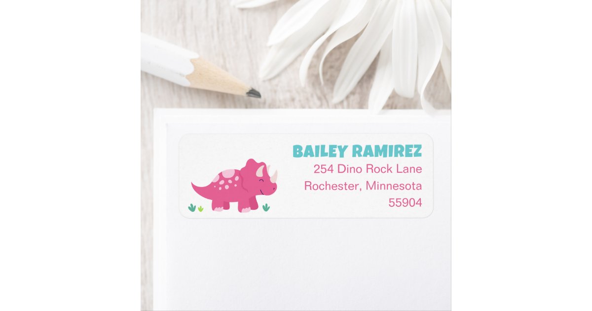 Pink Triceratops Dinosaur Return Address Label | Zazzle