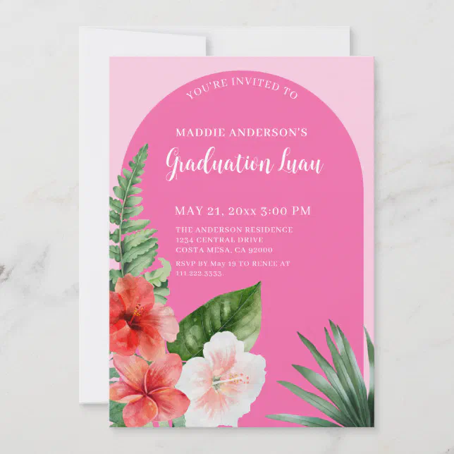 Pink Tropical Floral Graduation Party Invitation | Zazzle
