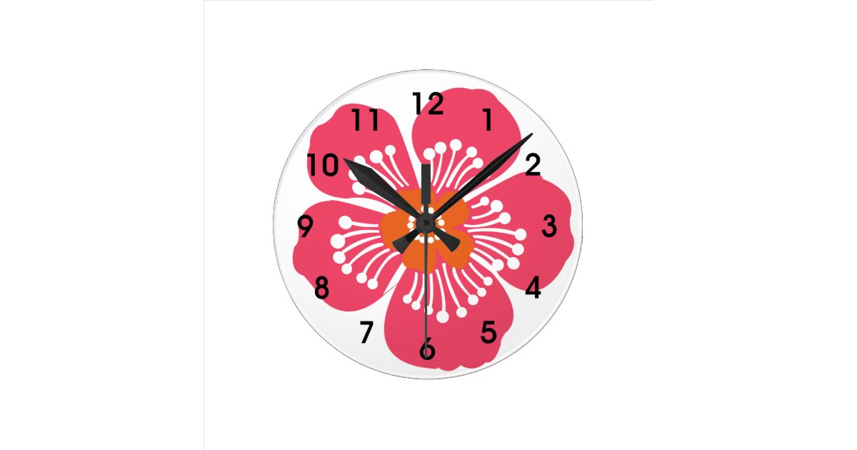 Pink Tropical Flower Wall Clcok Round Clock | Zazzle.com