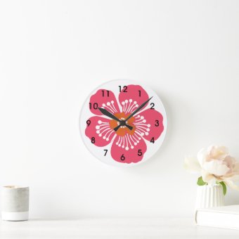Pink Tropical Flower Wall Clcok Round Clock | Zazzle