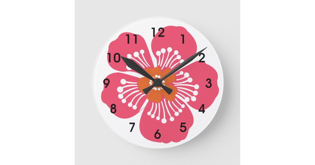 Pink Tropical Flower Wall Clcok Round Clock | Zazzle