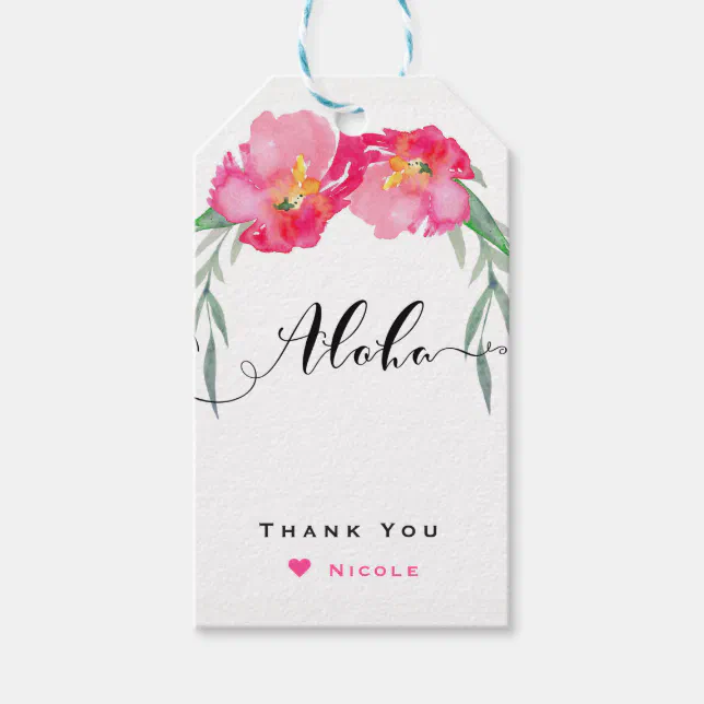Pink Tropical Green Leaf Vine Floral Aloha Party Gift Tags | Zazzle