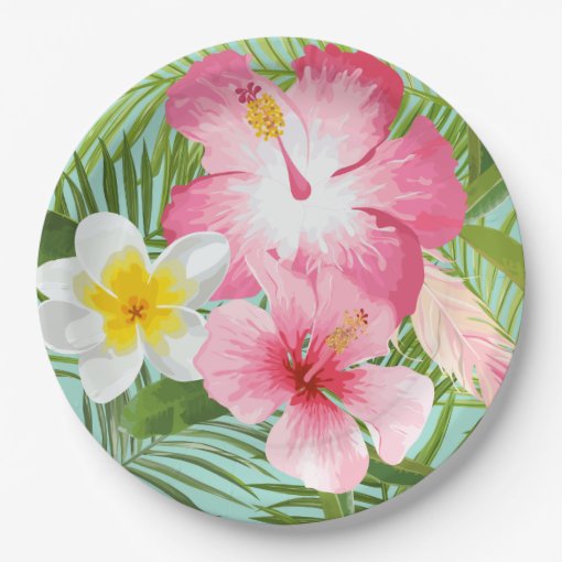 Pink Tropical Hibiscus Flowers Paper Plates | Zazzle