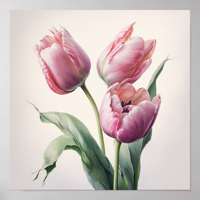 Pink Tulips Flower Art Print Poster | Zazzle